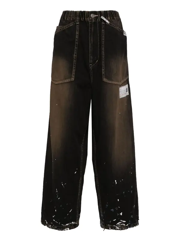 Mihara Yasuhiro Paint-splatter Wide-leg Jeans - Black