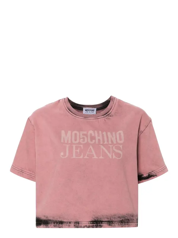 Moschino Logo-print Denim Crop Top - Pink
