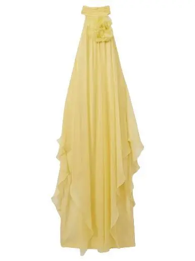 Halston Ruffle Chiffon Maxi Dress - Buttermilk