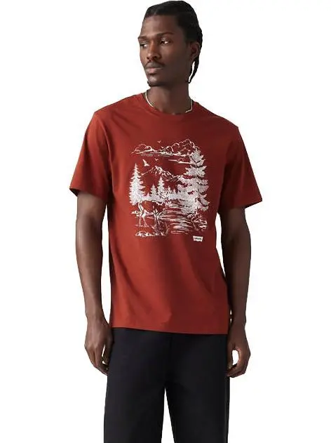 LEVI'S Relaxed Fit Short Sleeve Graphic T-shirt - Nature Deer Scenic Fired Brick