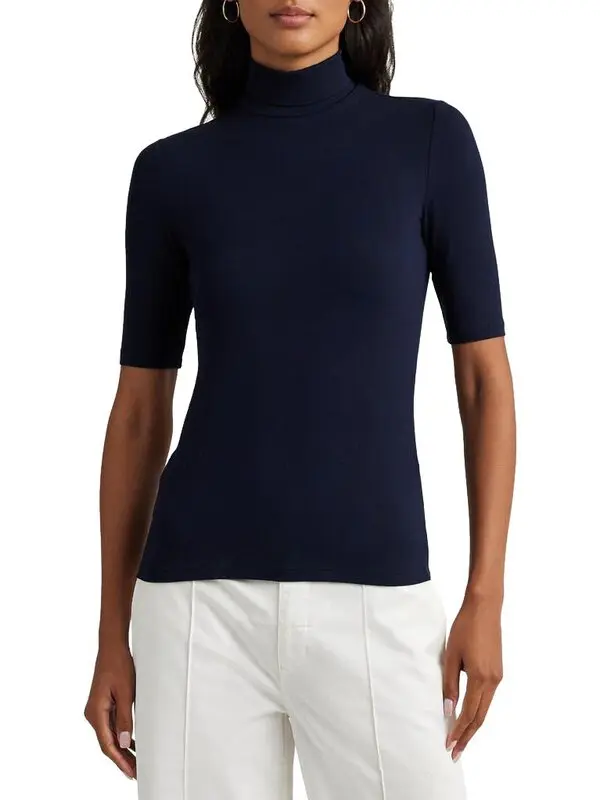 Ralph Lauren Jersey Turtleneck Top - Lauren Navy