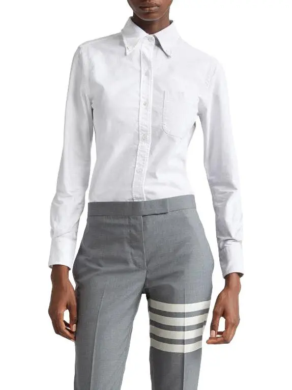 Thom Browne Two-tone Cotton Button-down Shirt - White