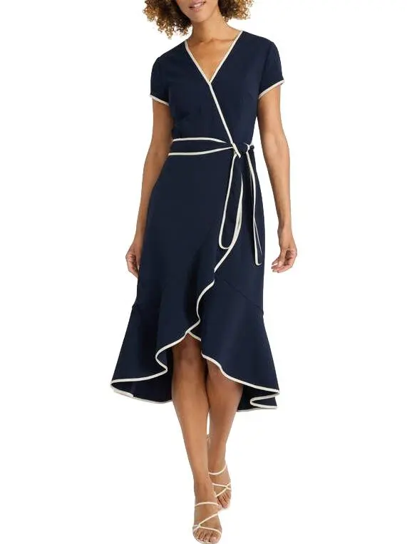 Maggy London Short Sleeve Faux Wrap Dress - Twilight Navy