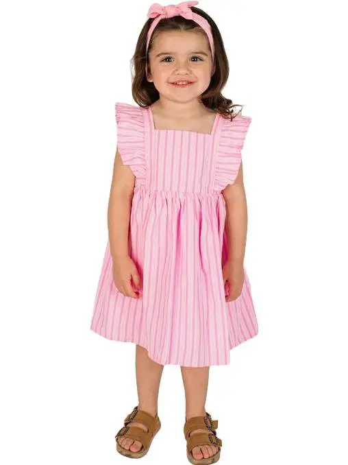 POPATU Stripe Ruffle Pinafore Dress - Pink