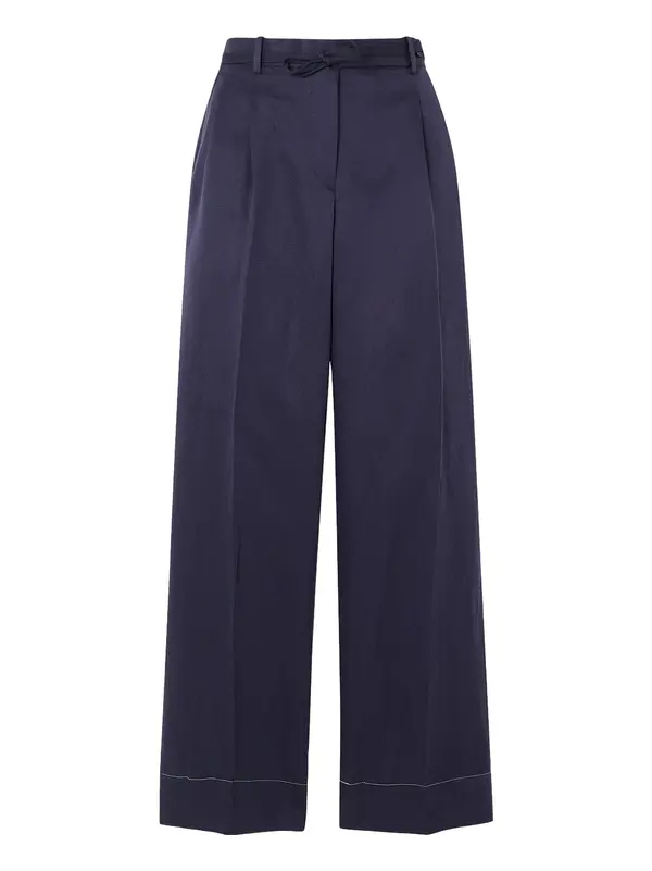 Brioni Pleated Silk And Linen-blend Twill Pants - Navy