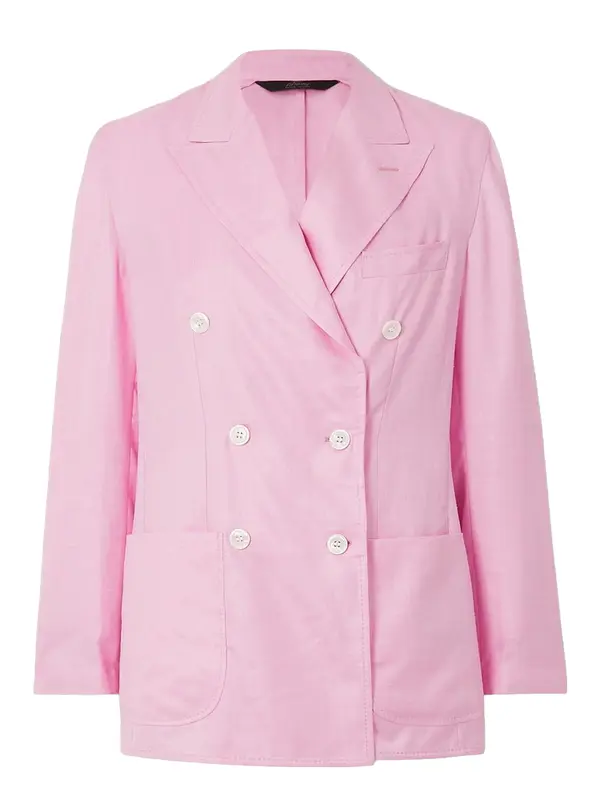 Brioni Double-breasted Silk, Cashmere, And Linen-blend Blazer - Baby Pink