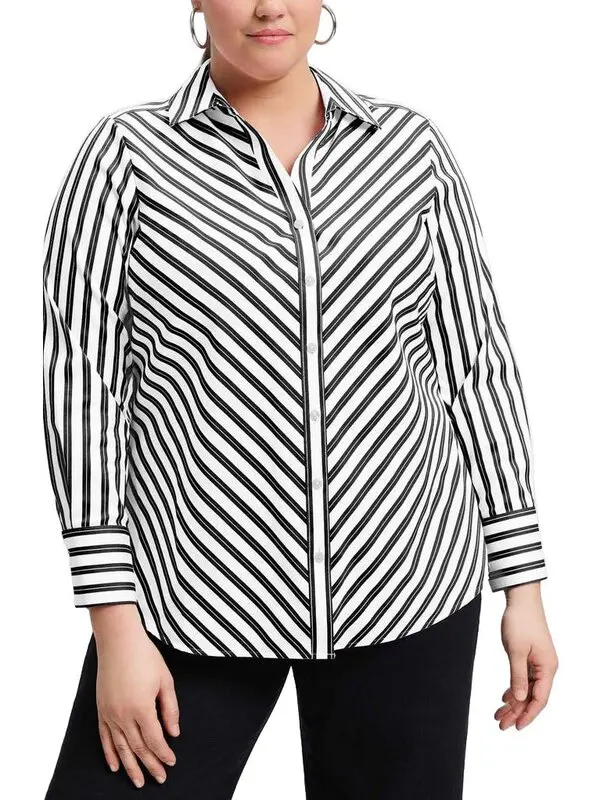 Foxcroft Mary Stripe Stretch Button-up Shirt - Black/ White