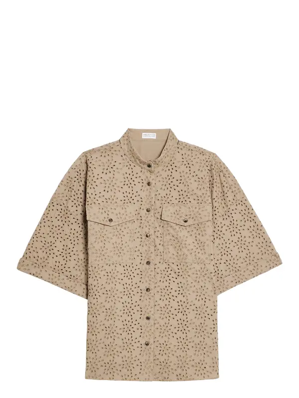 Brunello Cucinelli Broderie Anglaise Cotton Shirt - Neutral
