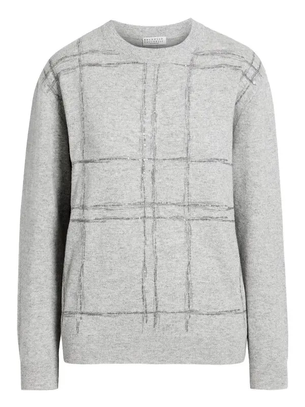 Brunello Cucinelli Embellished Wool, Cashmere And Silk-blend Sweater - Light Gray