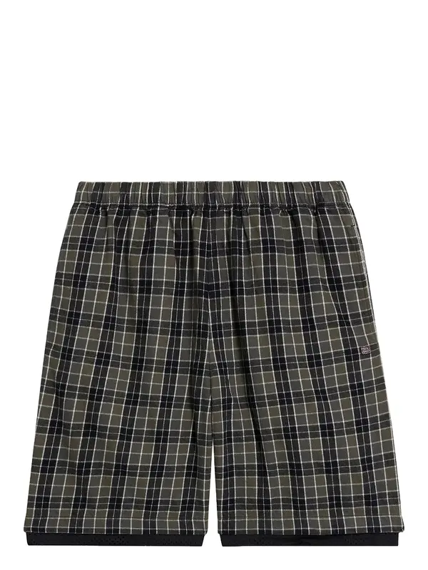 Acne Studios Mesh-trimmed Checked Cotton-flannel Shorts - Dark Gray