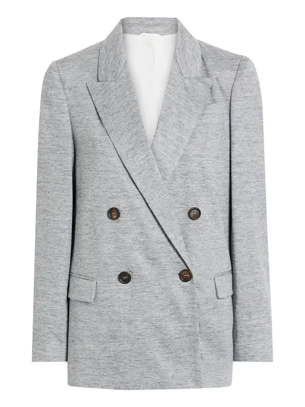 Brunello Cucinelli Double-breasted Linen And Silk-blend Blazer - Light Gray