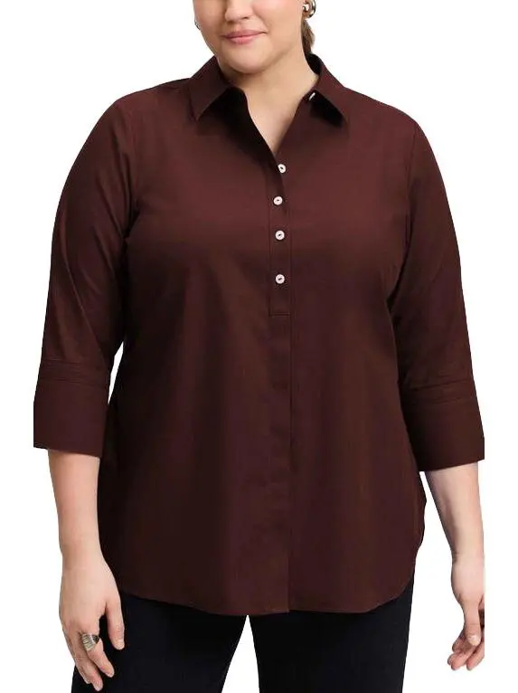 Foxcroft Madison Non-iron Three-quarter Sleeve Cotton Shirt - Chicory Coffee