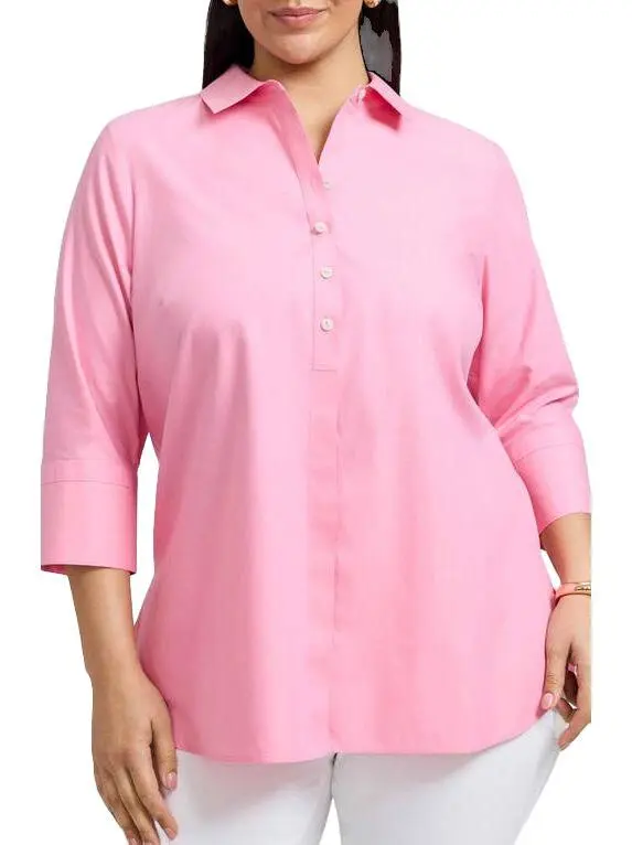 Foxcroft Madison Non-iron Three-quarter Sleeve Cotton Shirt - Pink Sea Glass