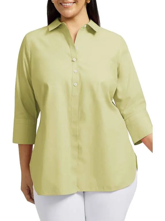 Foxcroft Madison Non-iron Three-quarter Sleeve Cotton Shirt - Pistachio