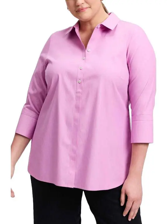 Foxcroft Madison Non-iron Three-quarter Sleeve Cotton Shirt - Rose Quartz