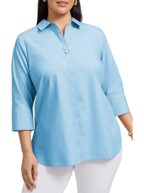 Foxcroft Madison Non-iron Three-quarter Sleeve Cotton Shirt - Soft Aqua