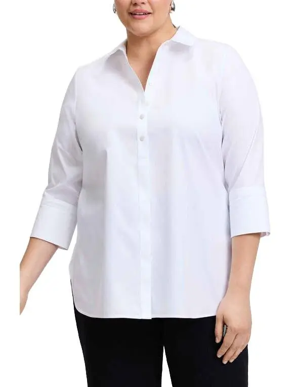 Foxcroft Madison Non-iron Three-quarter Sleeve Cotton Shirt - White
