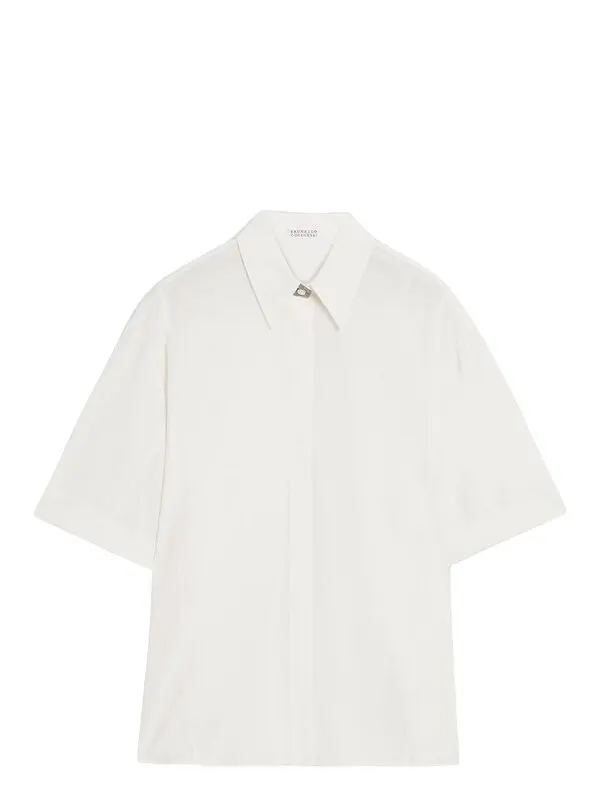 Brunello Cucinelli Bead-embellished Silk Crepe De Chine Shirt - Ivory