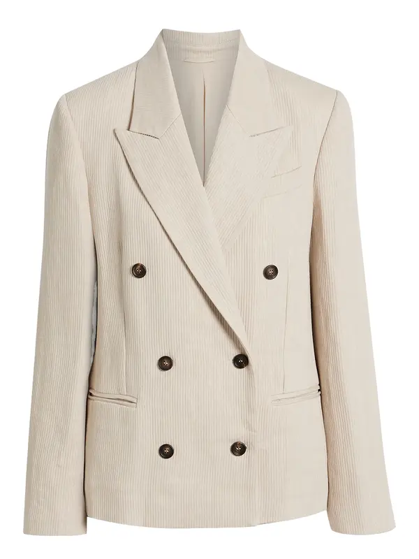 Brunello Cucinelli Ribbed Double-breasted Blazer - Beige