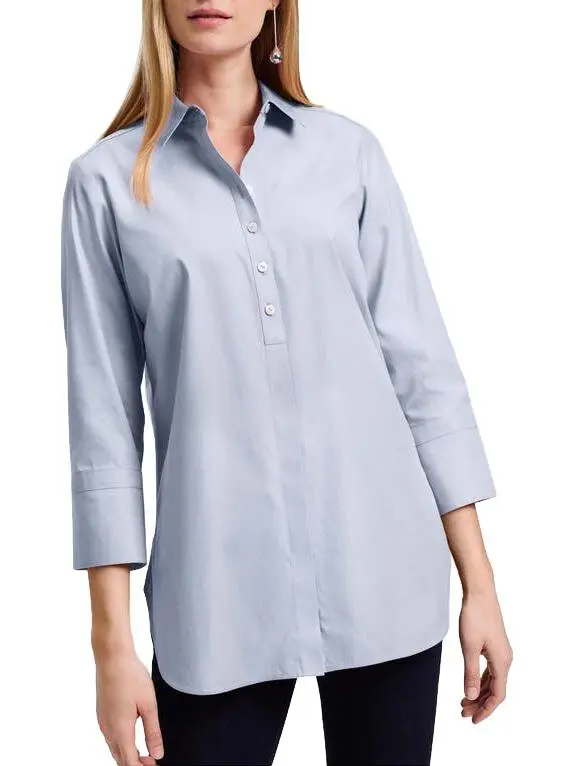 Foxcroft Madison Popover Cotton Oxford Shirt - Blue Wave
