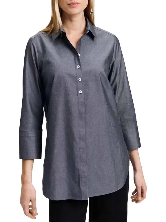 Foxcroft Madison Popover Cotton Oxford Shirt - Charcoal