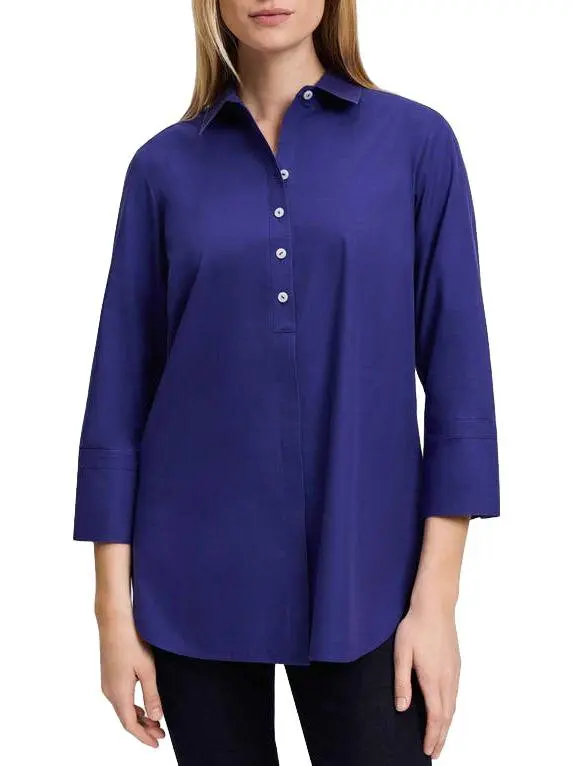 Foxcroft Madison Popover Cotton Oxford Shirt - Majestic Blue
