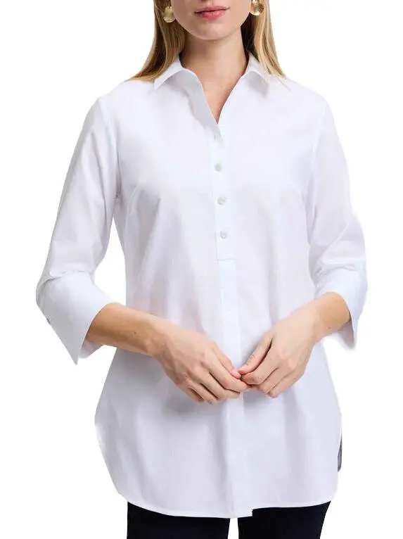Foxcroft Madison Popover Cotton Oxford Shirt - White