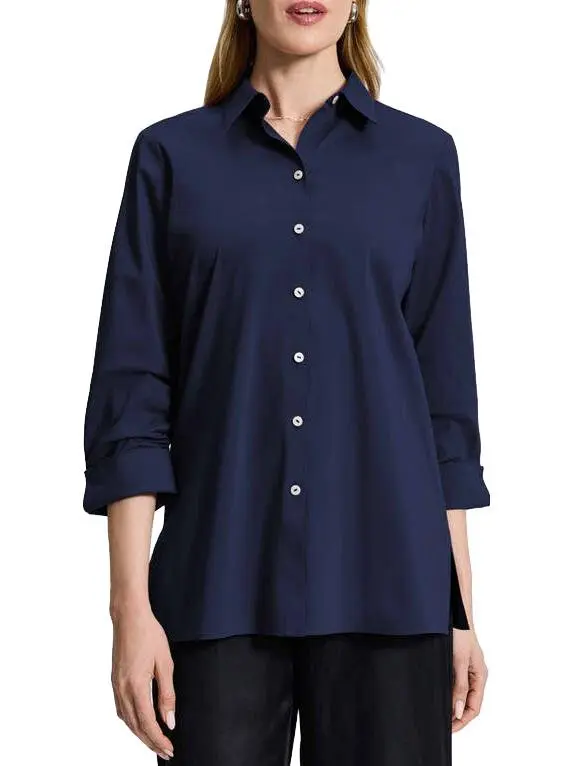 Foxcroft Evelyn Three-quarter Sleeve Shirt - Navy