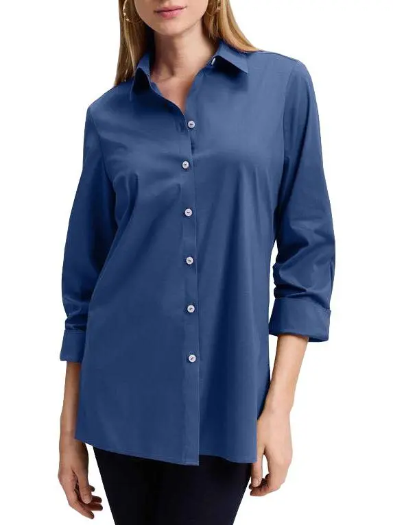 Foxcroft Evelyn Three-quarter Sleeve Shirt - Pacific Blue