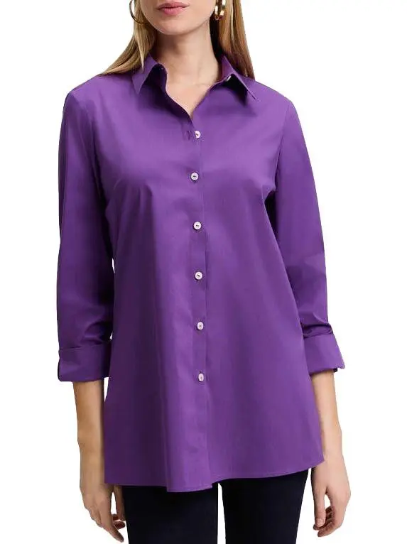 Foxcroft Evelyn Three-quarter Sleeve Shirt - Purple Topaz