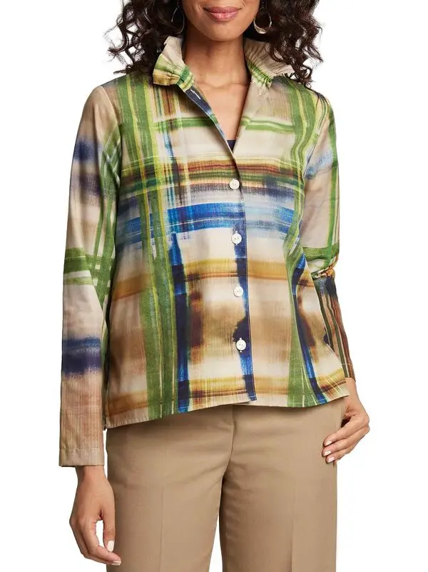 Foxcroft Carolina Painterly Striped Button-up Shirt - Blue Multi