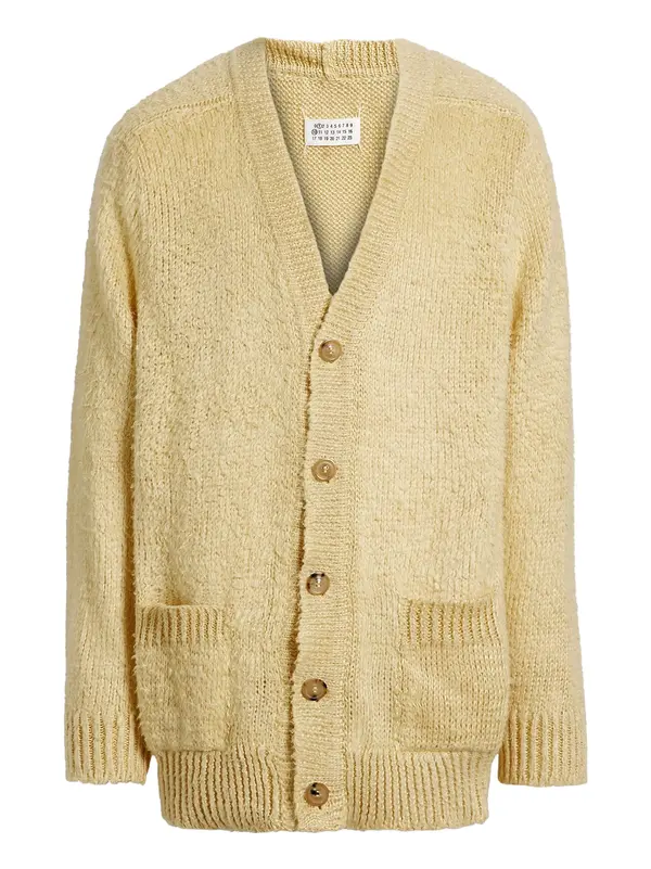 MAISON MARGIELA Distressed Crochet-knit Linen Cardigan - Yellow