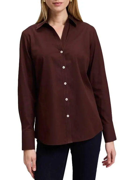Foxcroft Mary Non-iron Cotton Oxford Button-up Shirt - Chicory Coffee