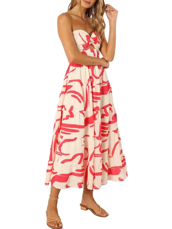 PETAL & PUP Sitara Print Strapless Dress - White Red