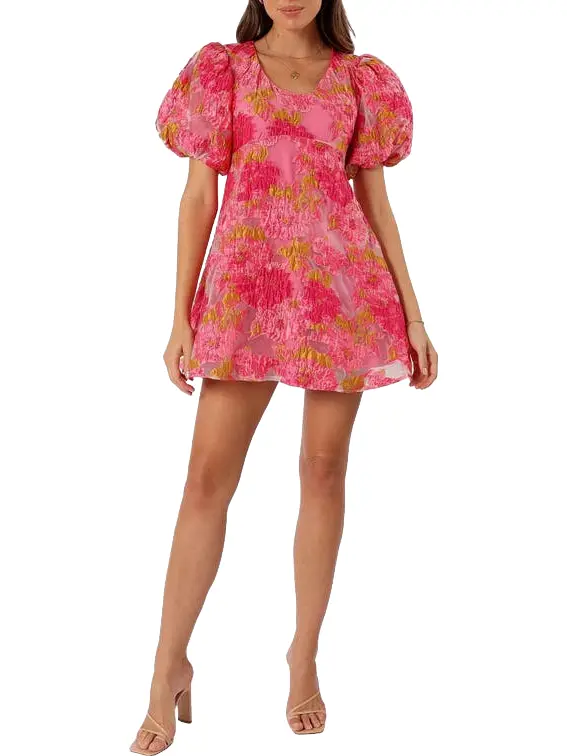 PETAL & PUP Jordin Floral Puff Sleeve Mini Dress - Pink