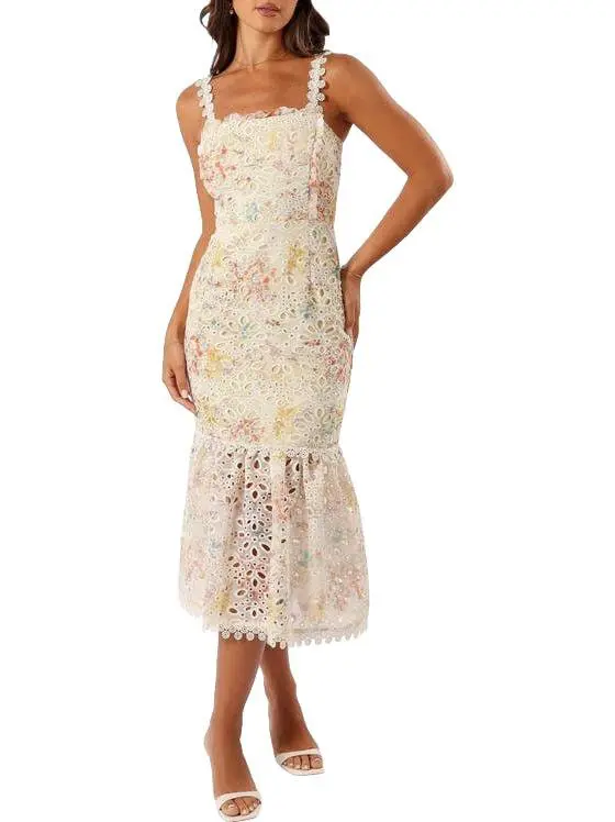 PETAL & PUP Isla Eyelet Ruffle Midi Dress - Lime Multi