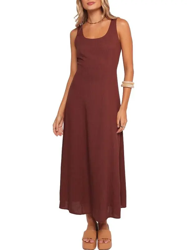 PETAL & PUP Tatum Sleeveless Linen Blend Maxi Dress - Chocolate