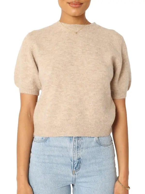 PETAL & PUP Noah Puff Sleeve Sweater - Taupe
