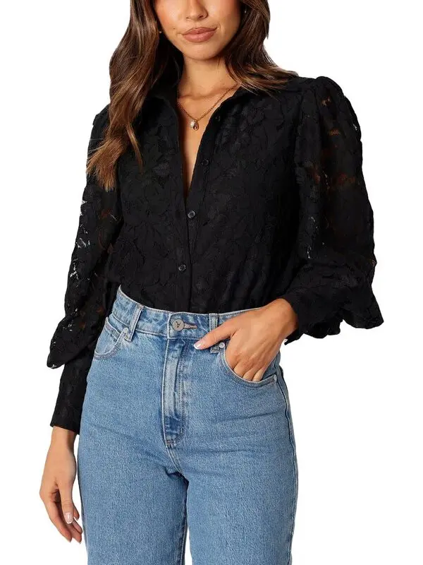 PETAL & PUP Tadeo Floral Lace Shirt - Black