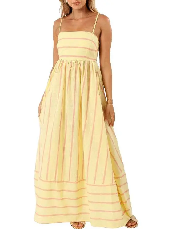 PETAL & PUP Pixie Stripe Maxi Dress - Yellow Pink Stripe