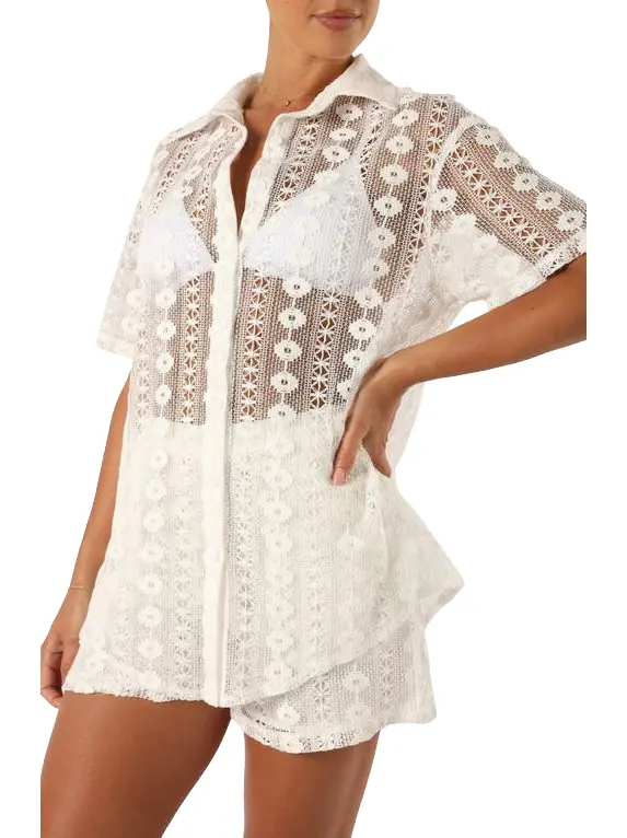 PETAL & PUP Eden Lace Button-up Shirt - White
