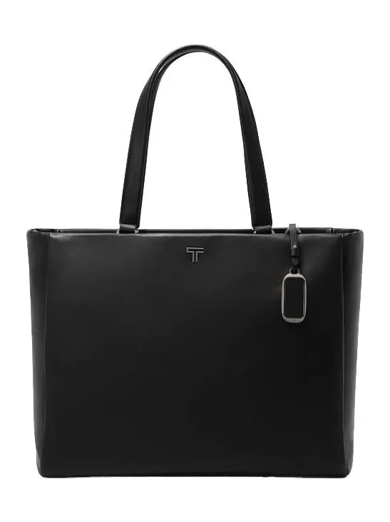 Tumi Large Leather Tote - Black/ Gunmetal