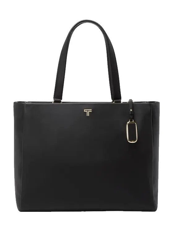 Tumi Large Leather Tote - Black/ Light Gold
