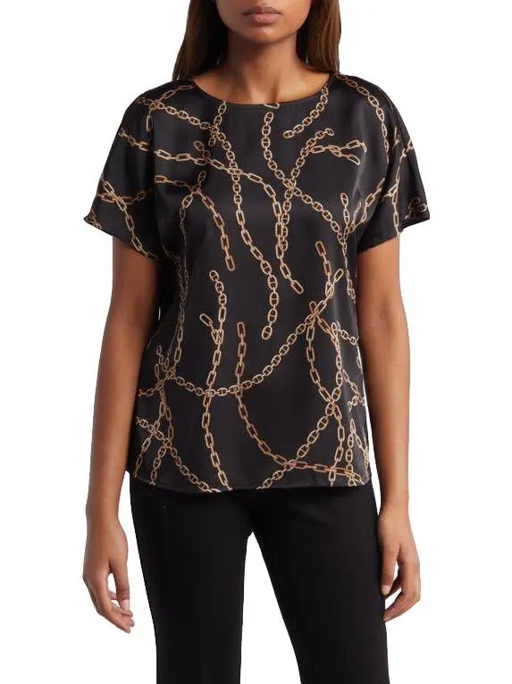 Anne Klein Chain Print Short Sleeve Top - Anne Black Multi