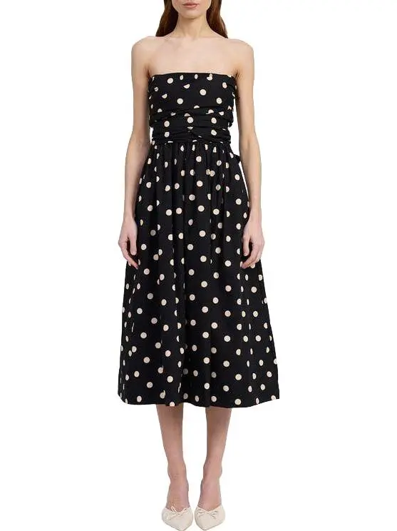 EN SAISON Josephine Polka Dot Strapless Midi Sundress - Black Natural