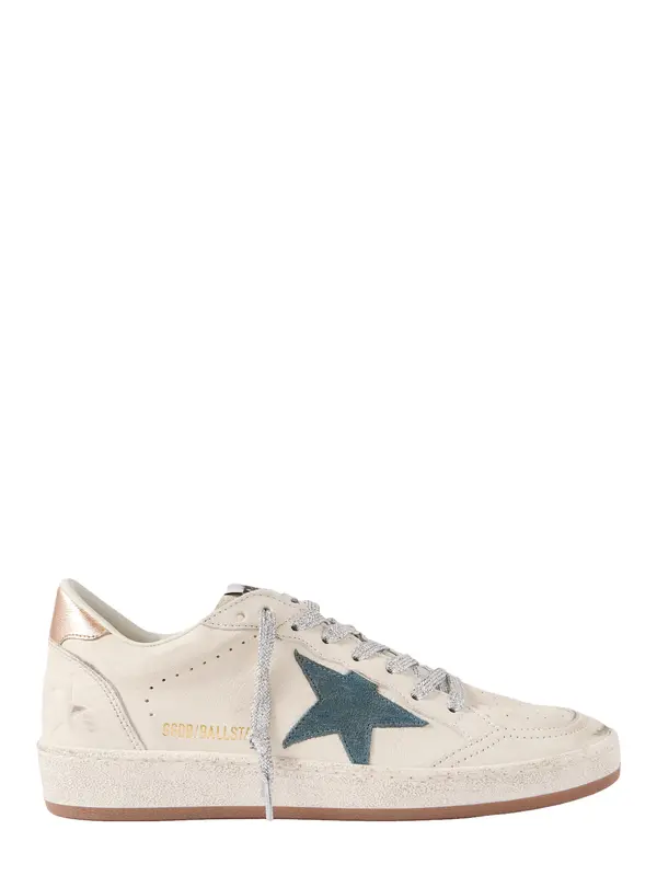 GOLDEN GOOSE Ball Star Distressed Leather Sneakers - White