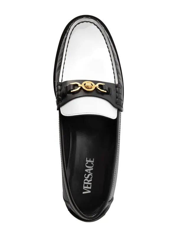 Versace Embellished Two-tone Leather Penny Loafers - Black