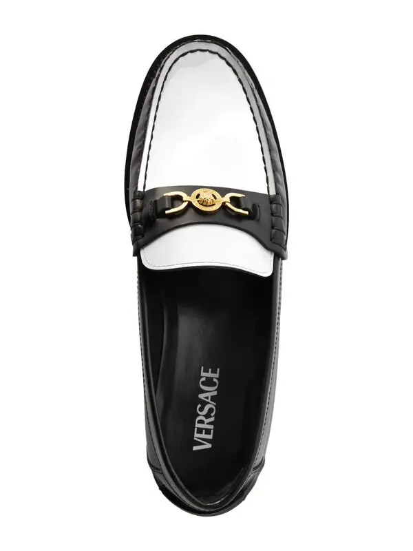 Versace Embellished Two-tone Leather Penny Loafers - Black