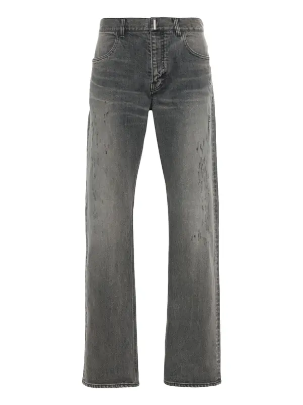 Givenchy Logo-plaque Distressed Straight Jeans - Grey