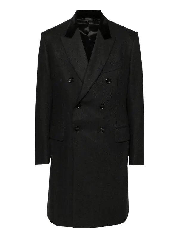 TOM FORD Herringbone Double-breasted Coat - Grey